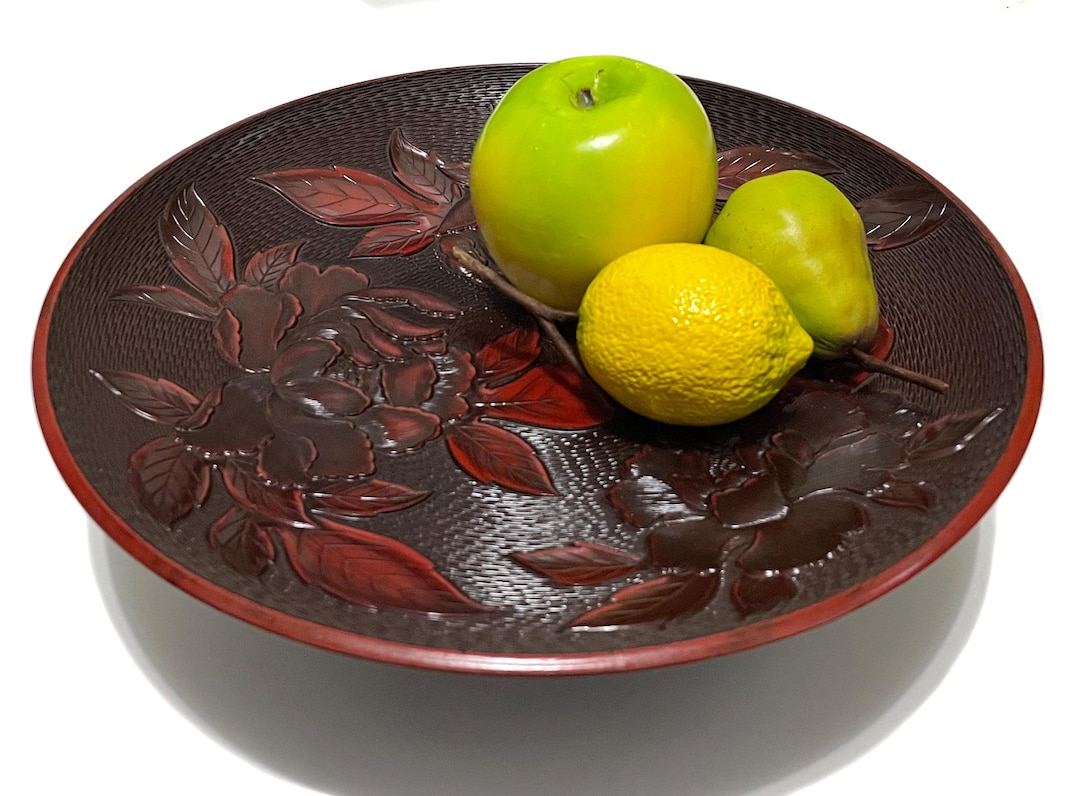 Vintage Chinese Faux Cinnabar Decorative Pedestal Serving Dish ...