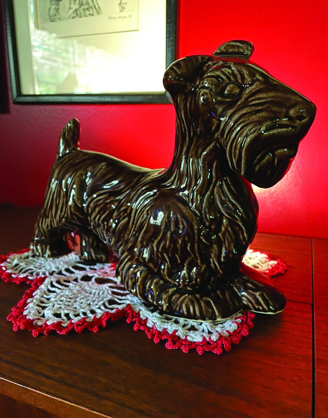 Little Brown Schnauzer Dog TV Lamp Night Light - Glazed Ceramic W ...