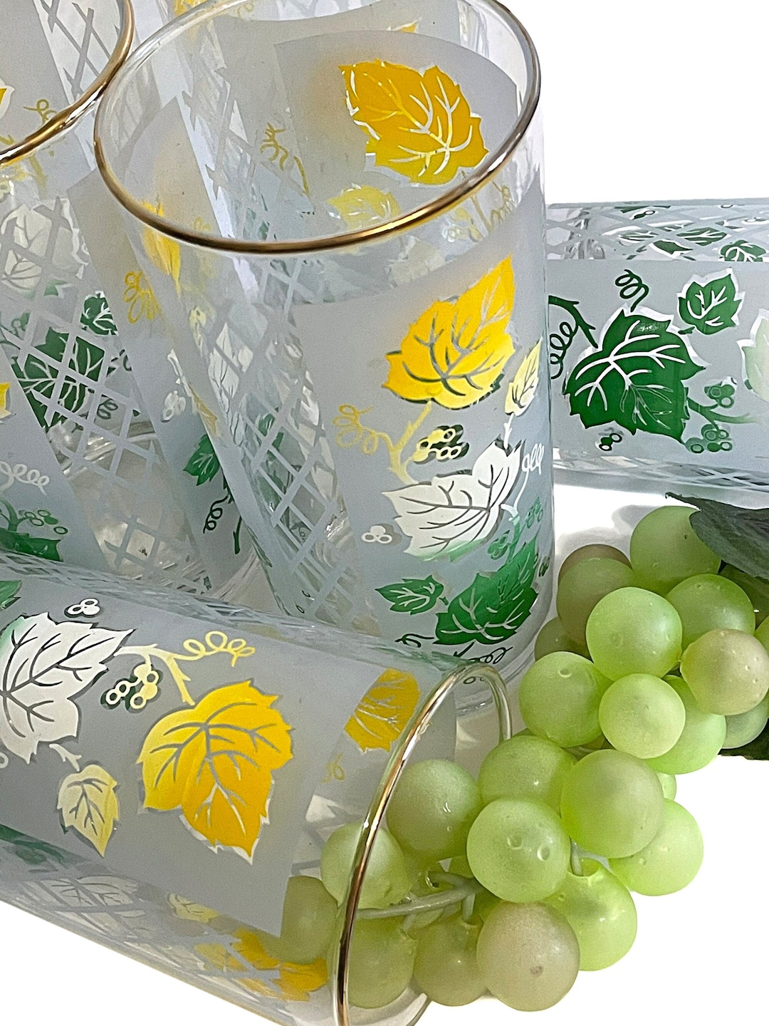 Decorative Drinking Glasses Tumblers set of 5 Grapevine Leaves ...
