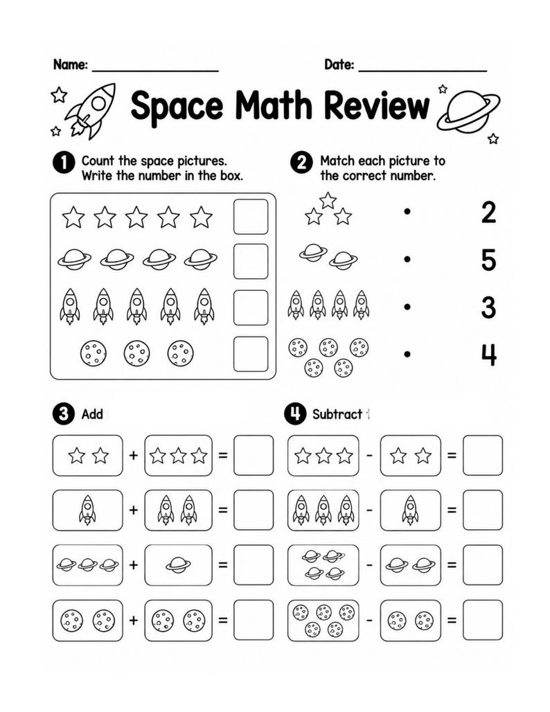 Space Math Workbook for Kids Ages 4-8 | Addition & Subtraction ...