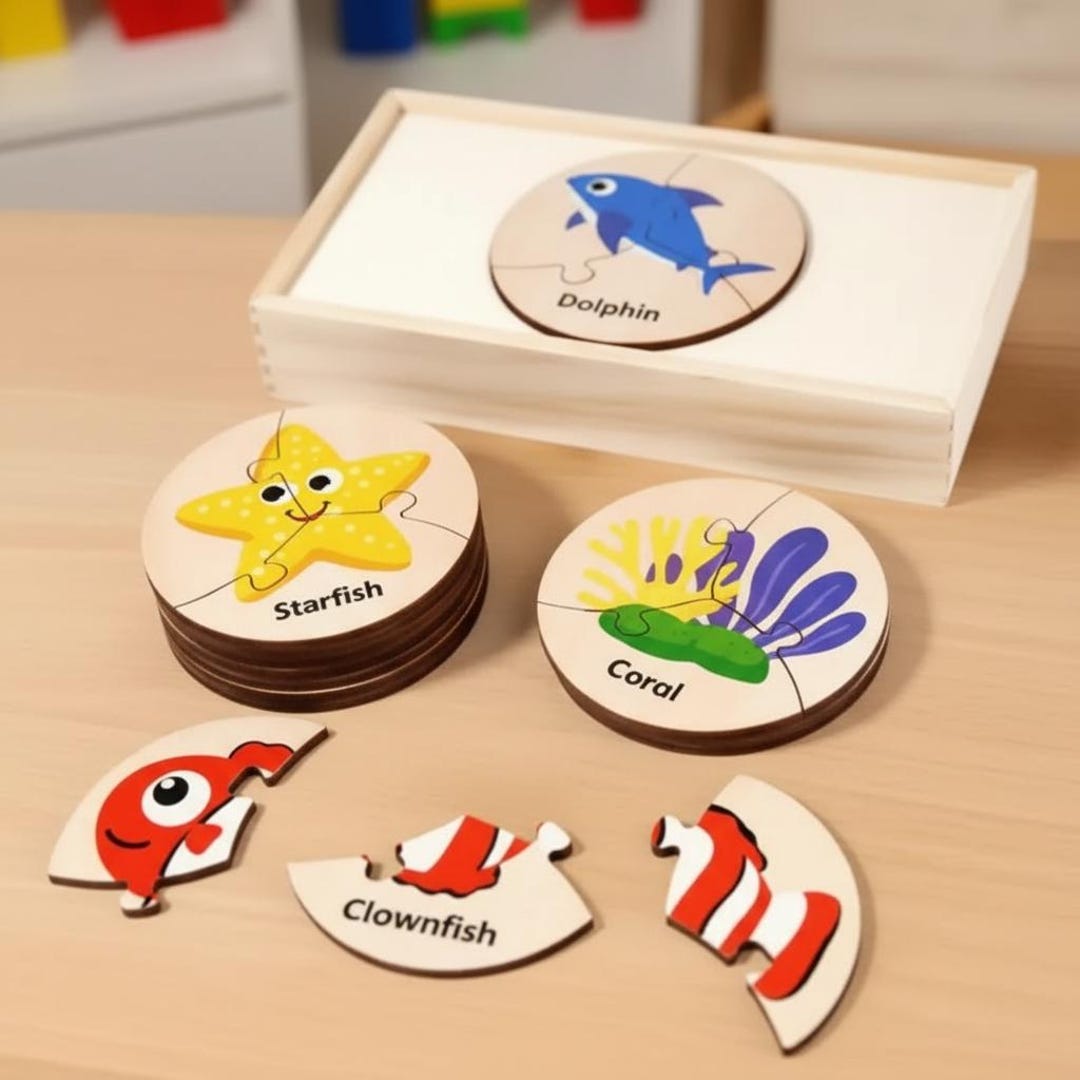 Wooden Sea Animal Matching Puzzle – Montessori Cognitive Learning Toy ...