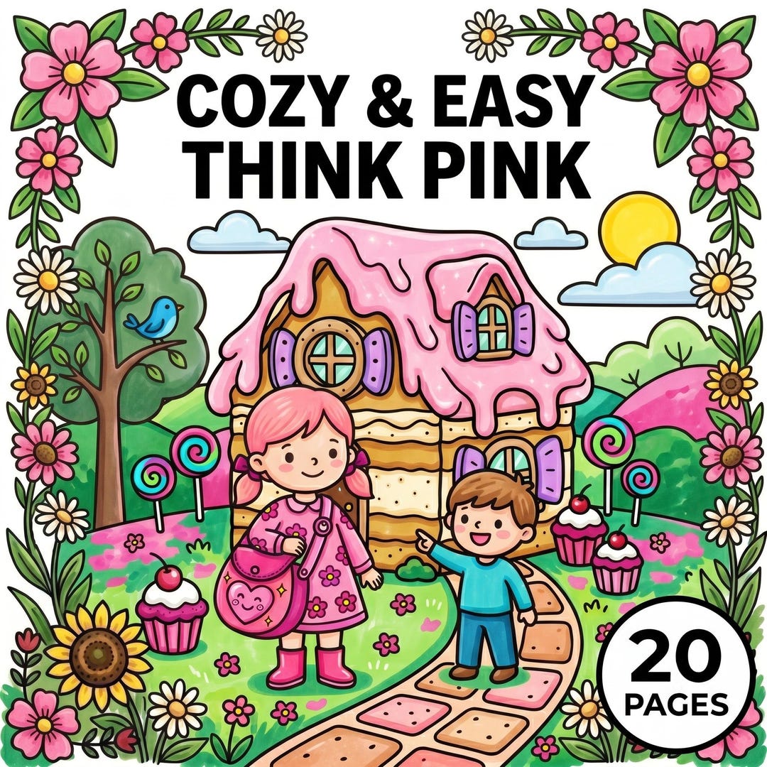 Think Pink Bold Easy Coloring Book, Cozy Relaxation Pages (digital ...