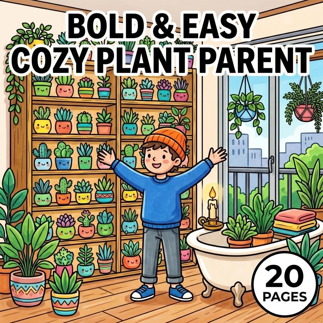 Cozy Plant Parent Coloring Book PDF, Bold and Easy Coloring Pages for ...