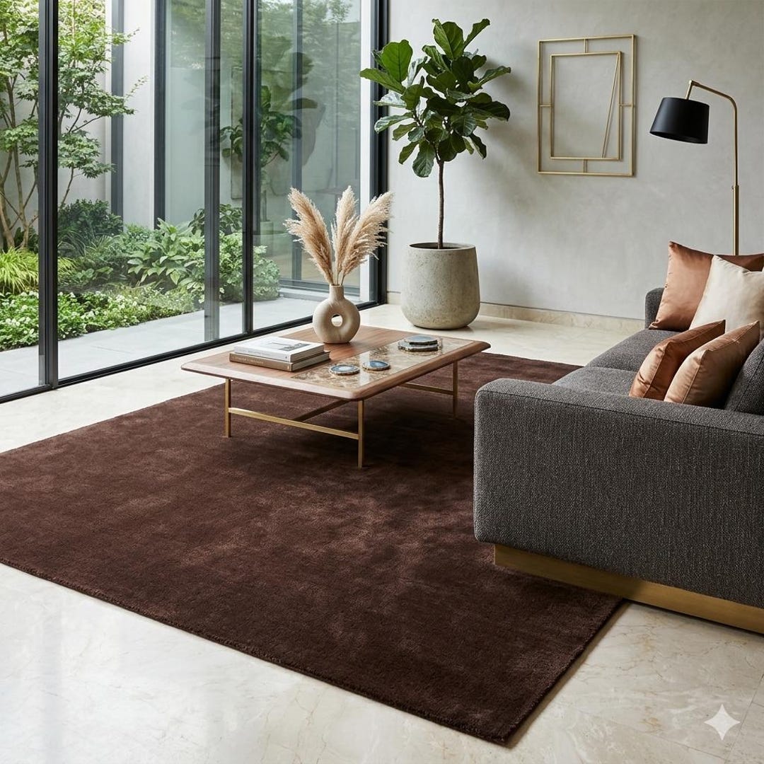 Solid Brown Hand Tufted Wool Rug | Minimalist Plain Area Rug - Etsy
