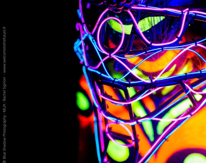 READY TO SHIP El Wire Strobing Mohawk Burning Man Light up Glow Cage ...