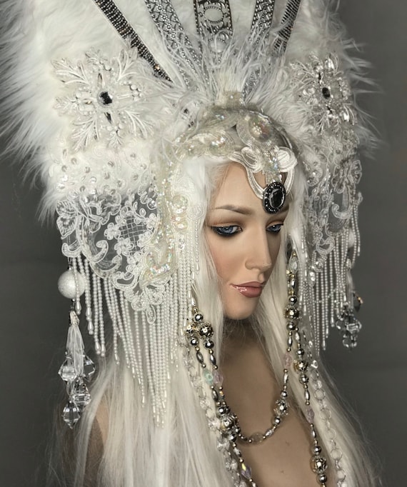 MADE TO ORDER Goddess of Snow Headdress Princess Queen White - Etsy
