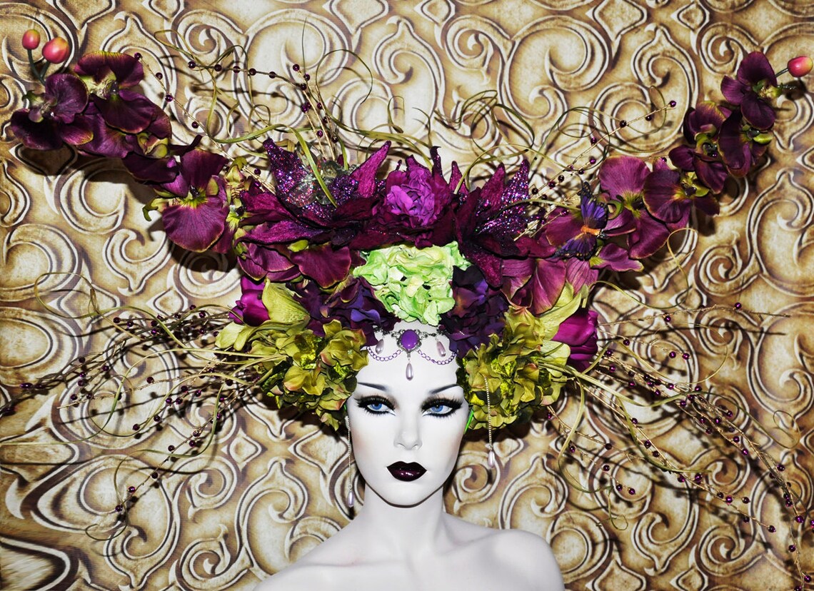 MADE TO ORDER Floral Goddess Gypsy Green and Purple Flower - Etsy