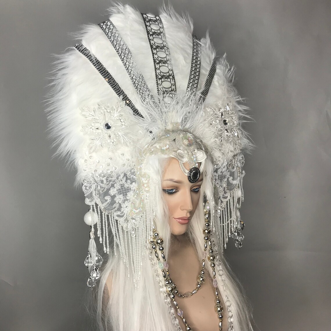 MADE TO ORDER Goddess of Snow Headdress Princess Queen White - Etsy
