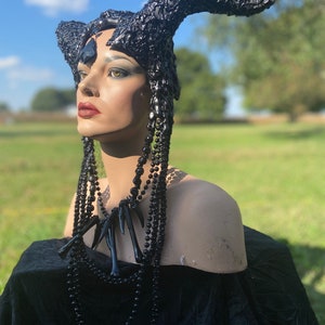 READY TO SHIP Horns and Bones Black Headdress Headpiece - Etsy