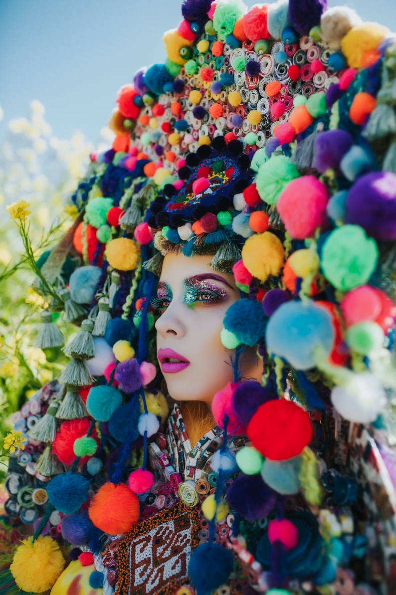 MADE TO ORDER Pan inspired colorful Pom Pom headpiece | Etsy