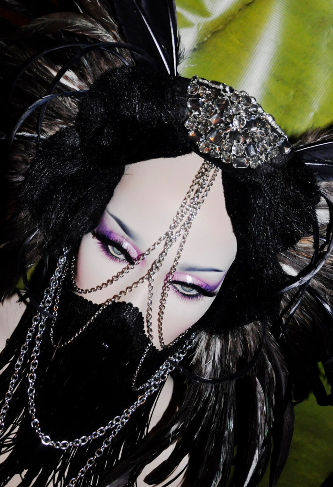 MADE TO ORDER Headdress Raven Bird Wig Noir Feathers Chain | Etsy