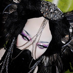 MADE TO ORDER Headdress Raven Bird Wig Noir Feathers Chain Studs Black ...