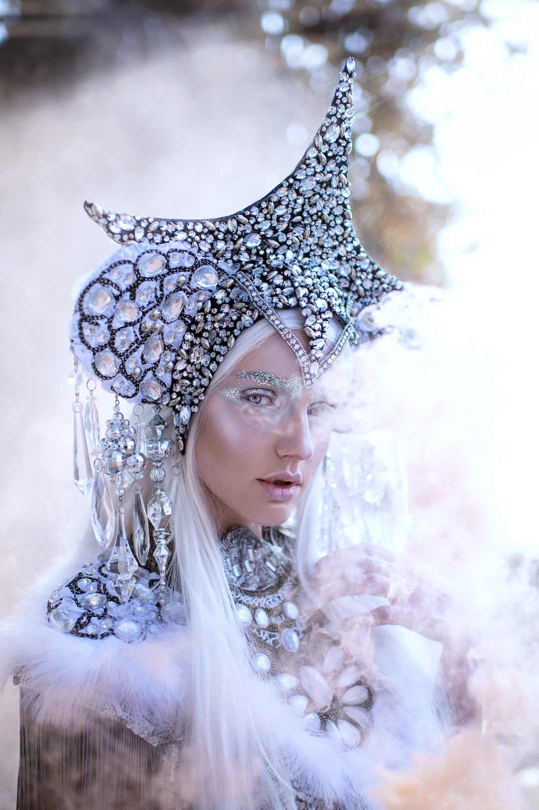 MADE TO ORDER Celestial Rhinestone White Burlesque Headpiece Set Fairy ...