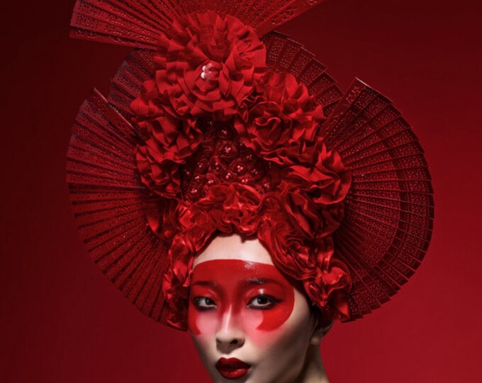 READY TO SHIP Geisha Rose Avant Garde Red Fanned Asian Inspired Costume ...