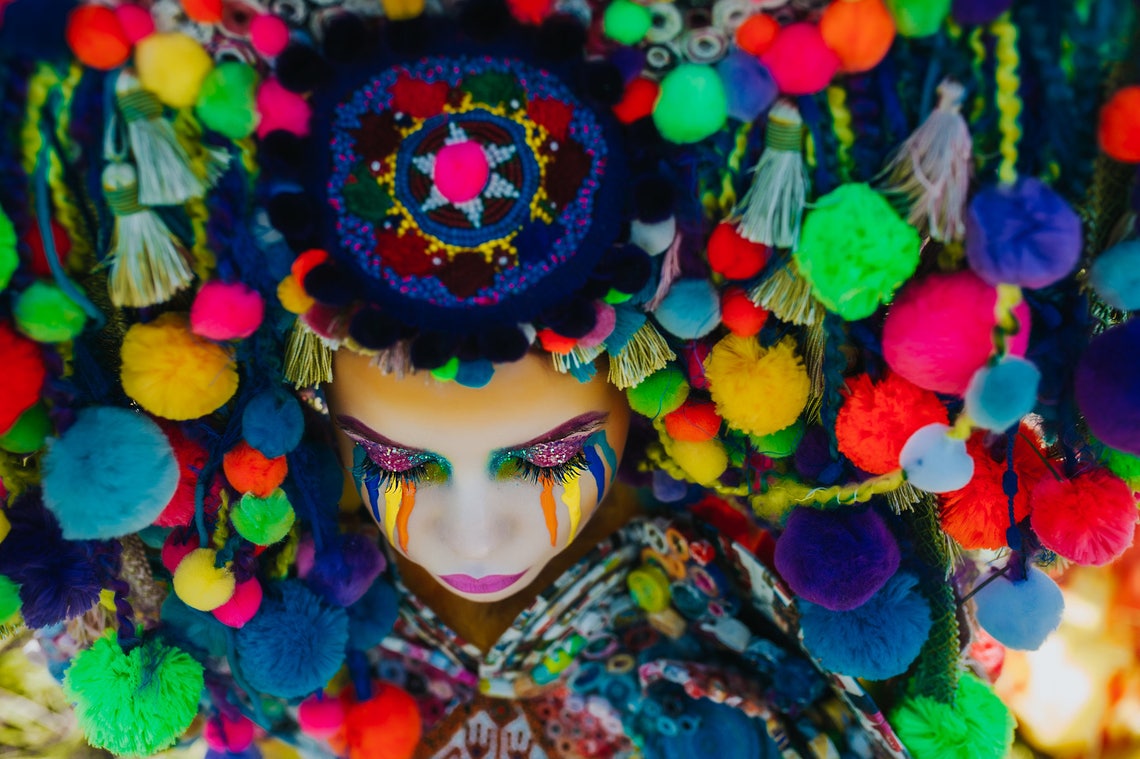 MADE TO ORDER Pan inspired colorful Pom Pom headpiece | Etsy