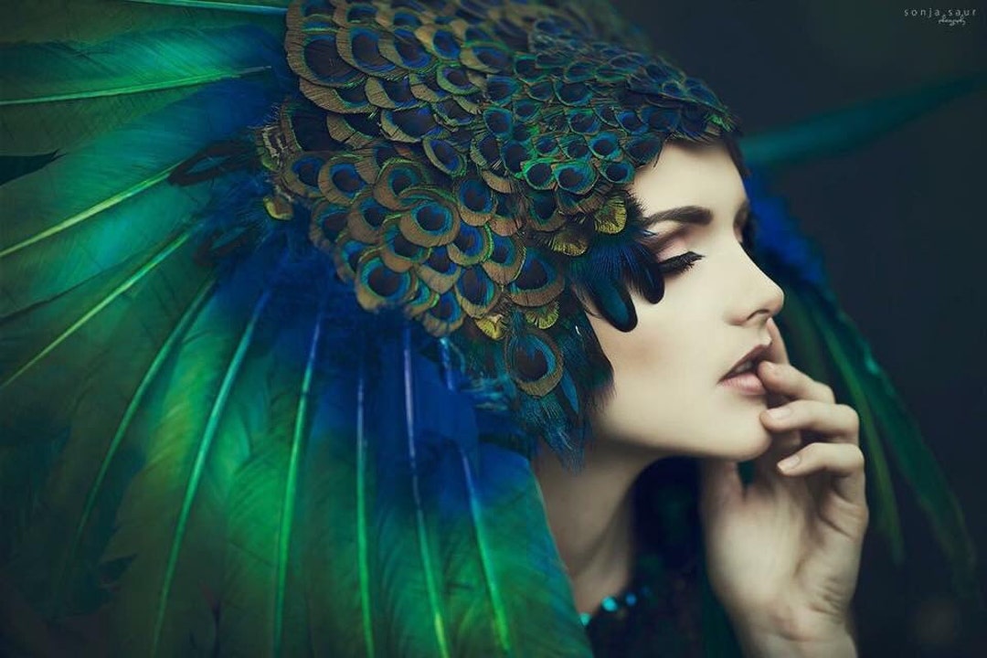 MADE TO ORDER Peacock Headpiece Fairy Nymph Goddess Headdress Headpiece ...