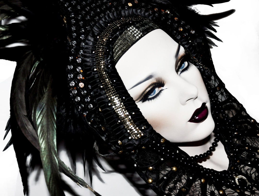 MADE TO ORDER Headdress Vampy Goth Couture Black Feathers Raven Bird ...