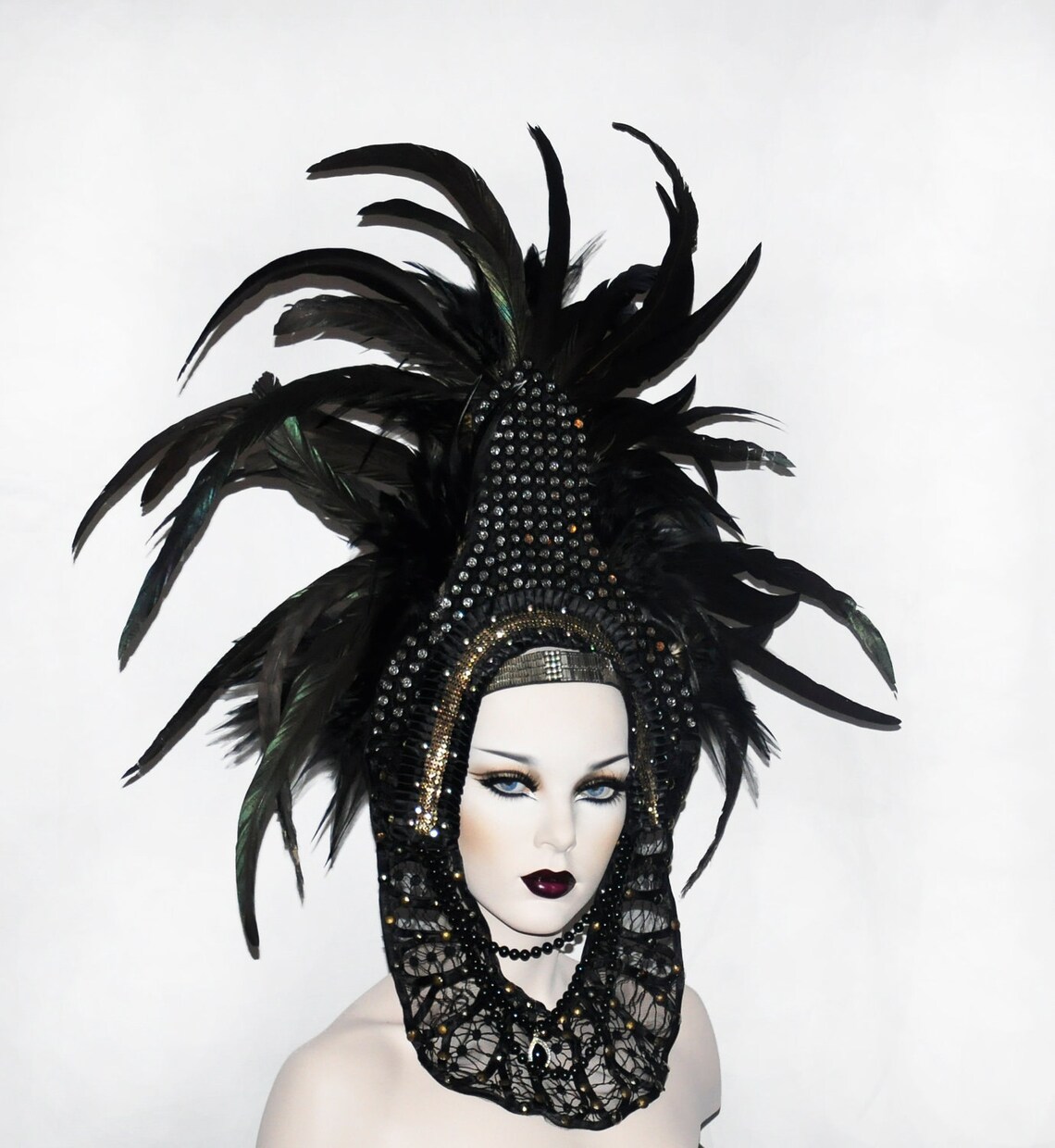 MADE TO ORDER Headdress Vampy Goth Couture Black Feathers - Etsy