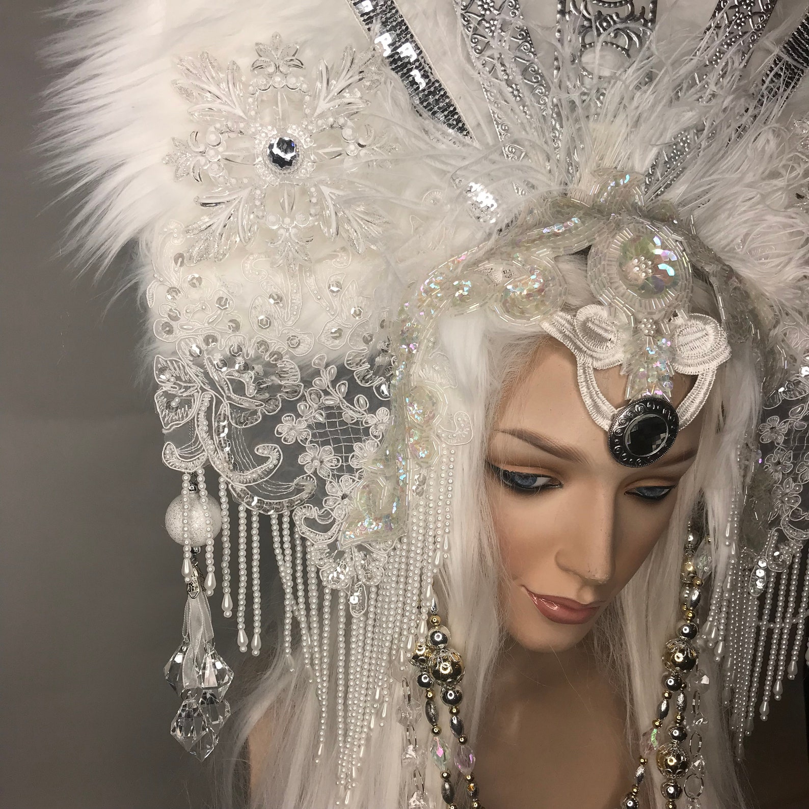 MADE TO ORDER Goddess of Snow Headdress Princess Queen White - Etsy