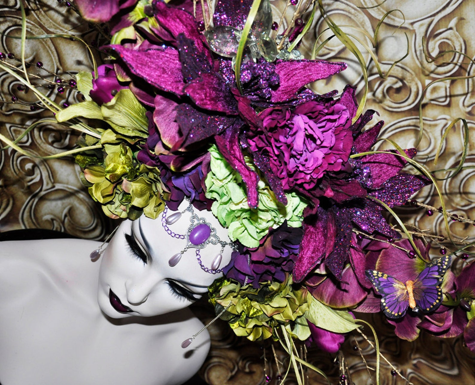 MADE TO ORDER Floral Goddess Gypsy Green and Purple Flower - Etsy