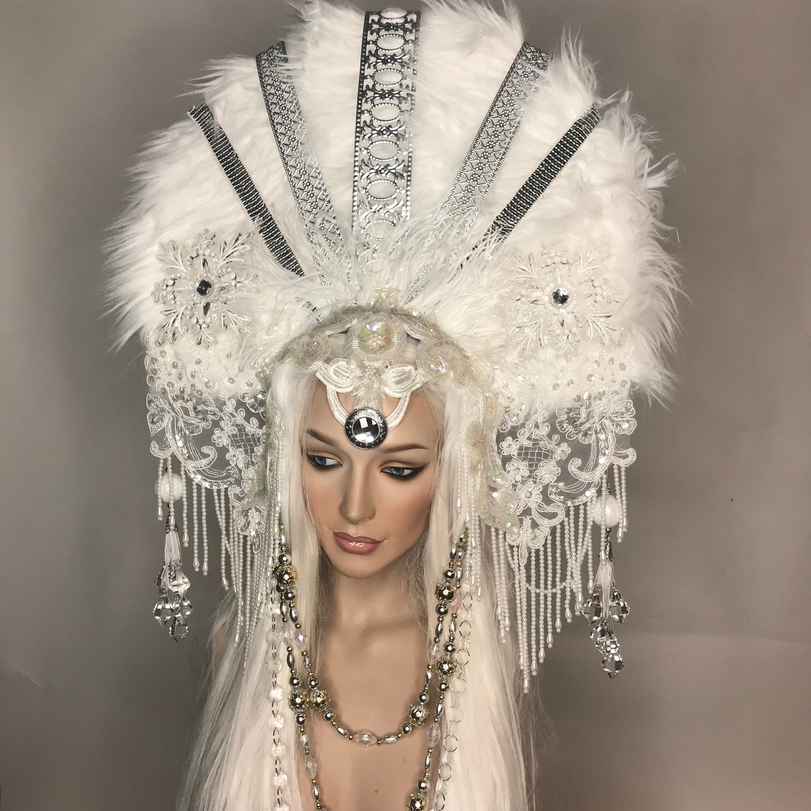 MADE TO ORDER Goddess of Snow Headdress Princess Queen White - Etsy