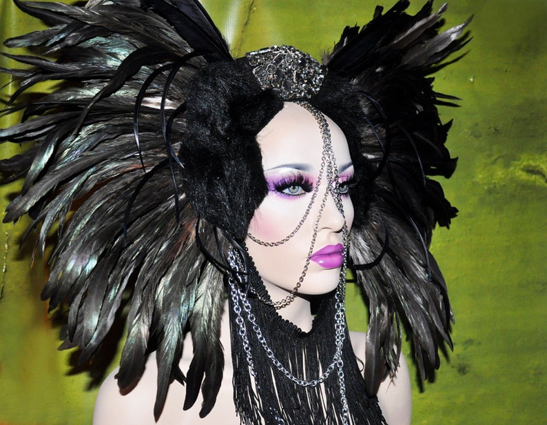 MADE TO ORDER Headdress Raven Bird Wig Noir Feathers Chain | Etsy