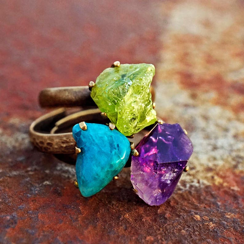 NATURAL STONE RING Gemstone Stacking Ring | Etsy
