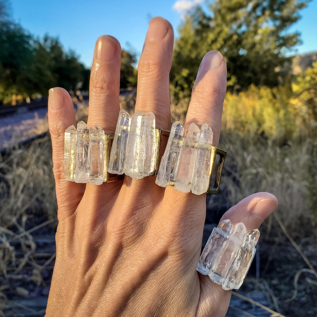 Raw Quartz Ring Distressed Bronze Cube Ring Size 8.5
