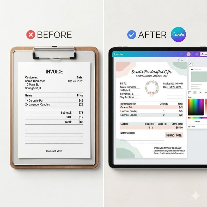 Editable Invoice Canva Template, Modern Minimalist Billing, Small ...