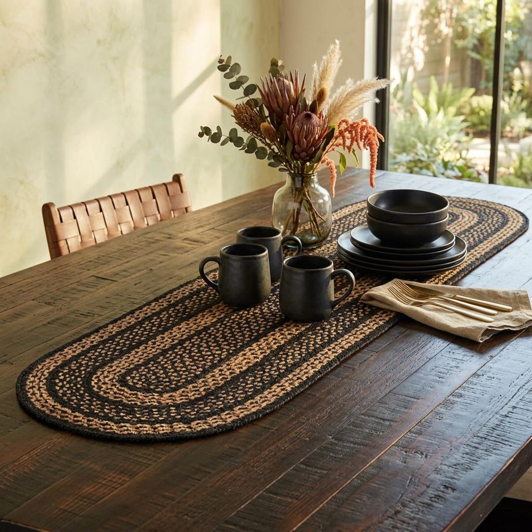 Farmhouse Primitive Jute Oval Table Runner 13