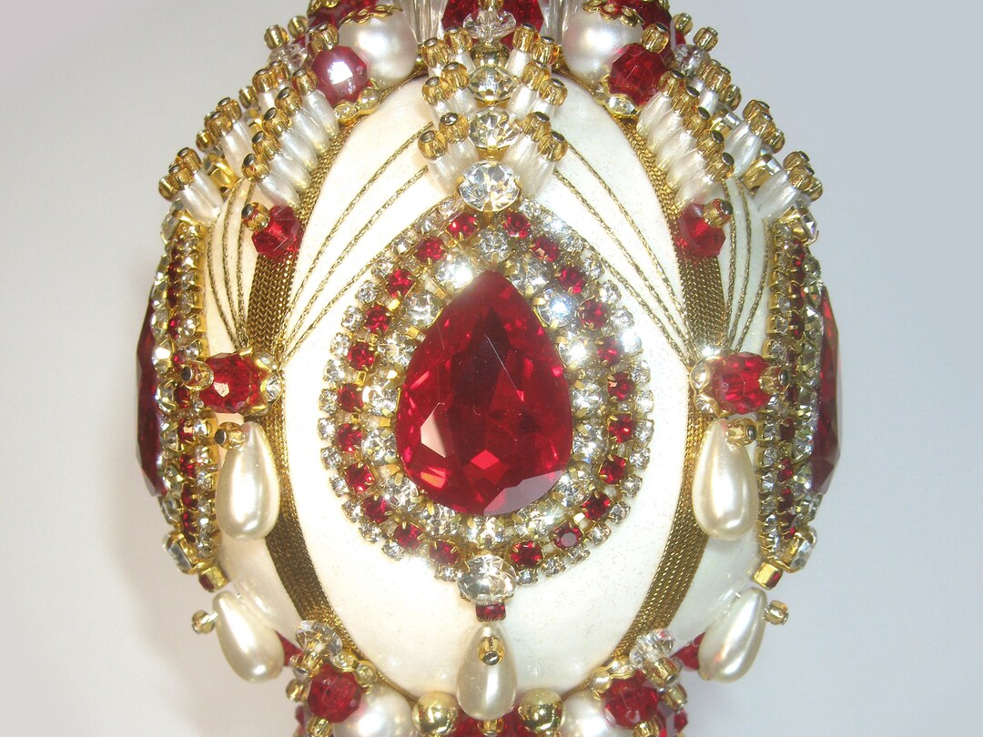 Sparkly Jeweled Christmas Ornament, Ruby Red and Crystal Rhinestones ...
