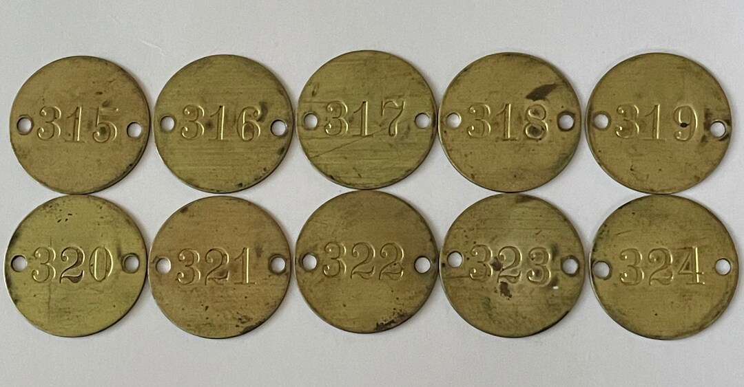 Brass Tags Round 1.5 Inch 2 Holes Vintage Metal Number Tags Round Disc ...