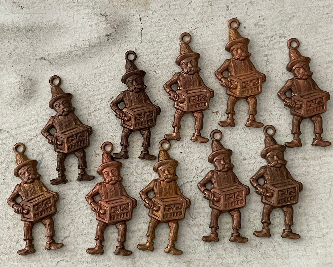 Vintage Brass Organ Grinder Charms, Music Man Embellishments, Lot of 10 ...