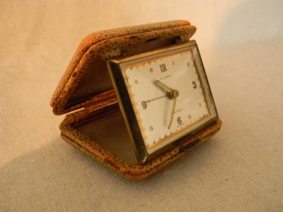 Items similar to Vintage Florn Travel Alarm Clock Leather Case Germany ...