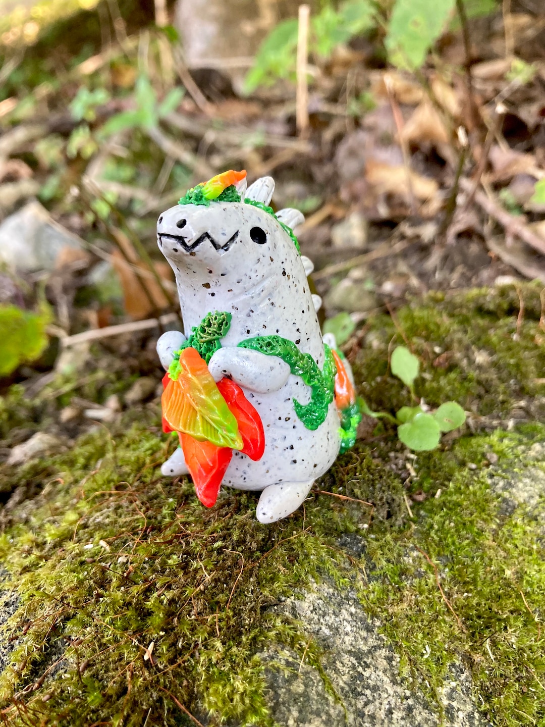 Leaf Collector Kaiju, Stone Lizard, Clay Collectible Figure, Autumn ...