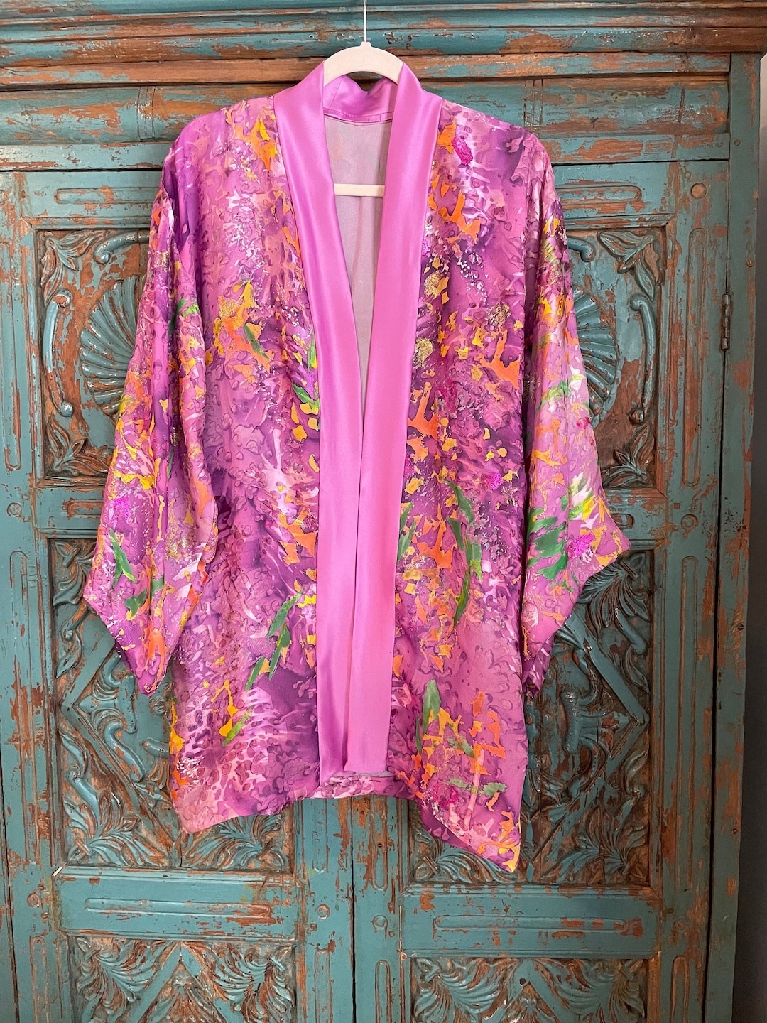 Silk Satin Burnout Fabric Jacket With Splashes of Color - Etsy