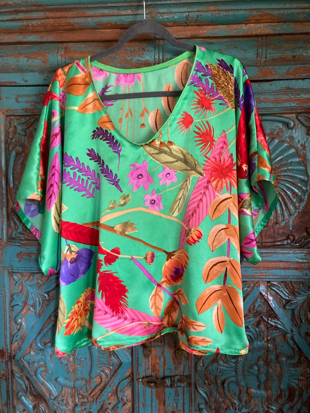 Colorful Printed Silk Satin Tunic - Etsy
