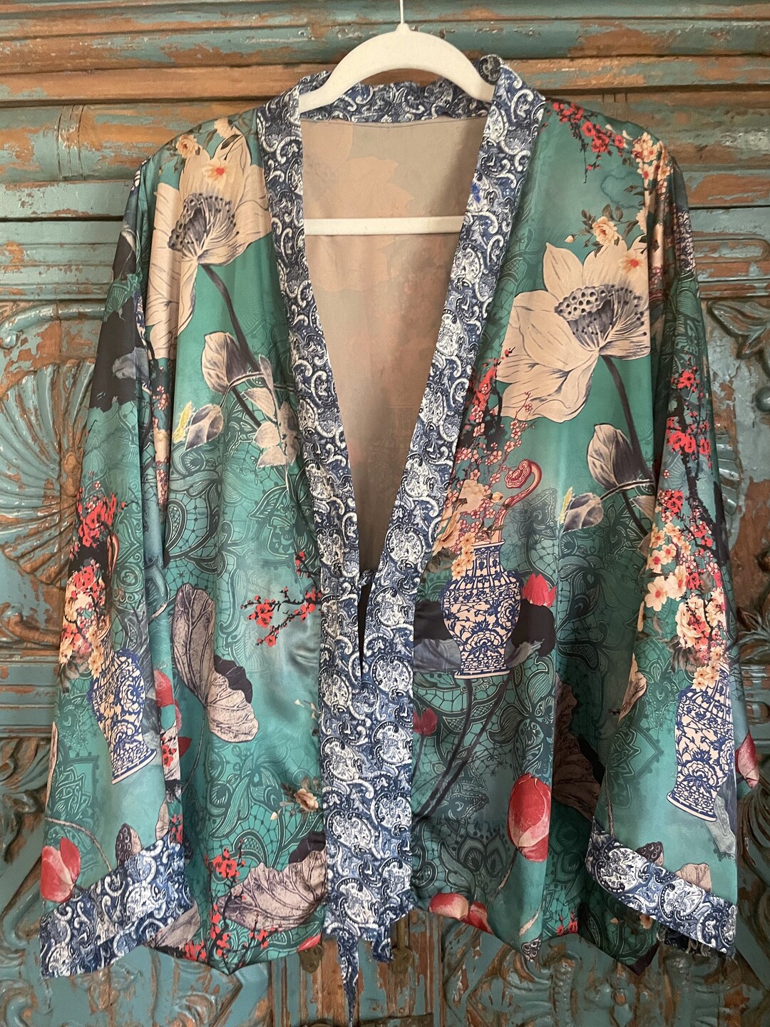 Imperial Silk Kimono Jacket in Lush Jade Print - Etsy