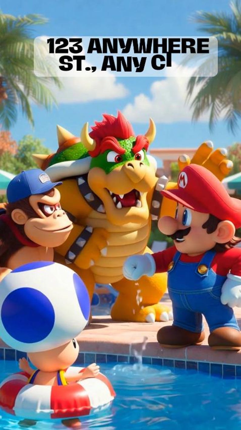 Super Mario Pool Party Video Invitation, Tropical Gamer Birthday Invite ...