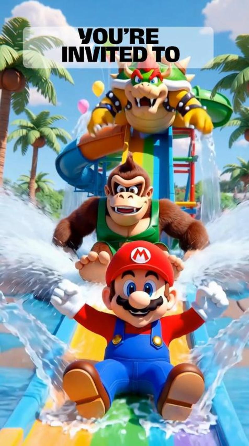 Super Mario Pool Party Video Invitation, Tropical Gamer Birthday Invite ...