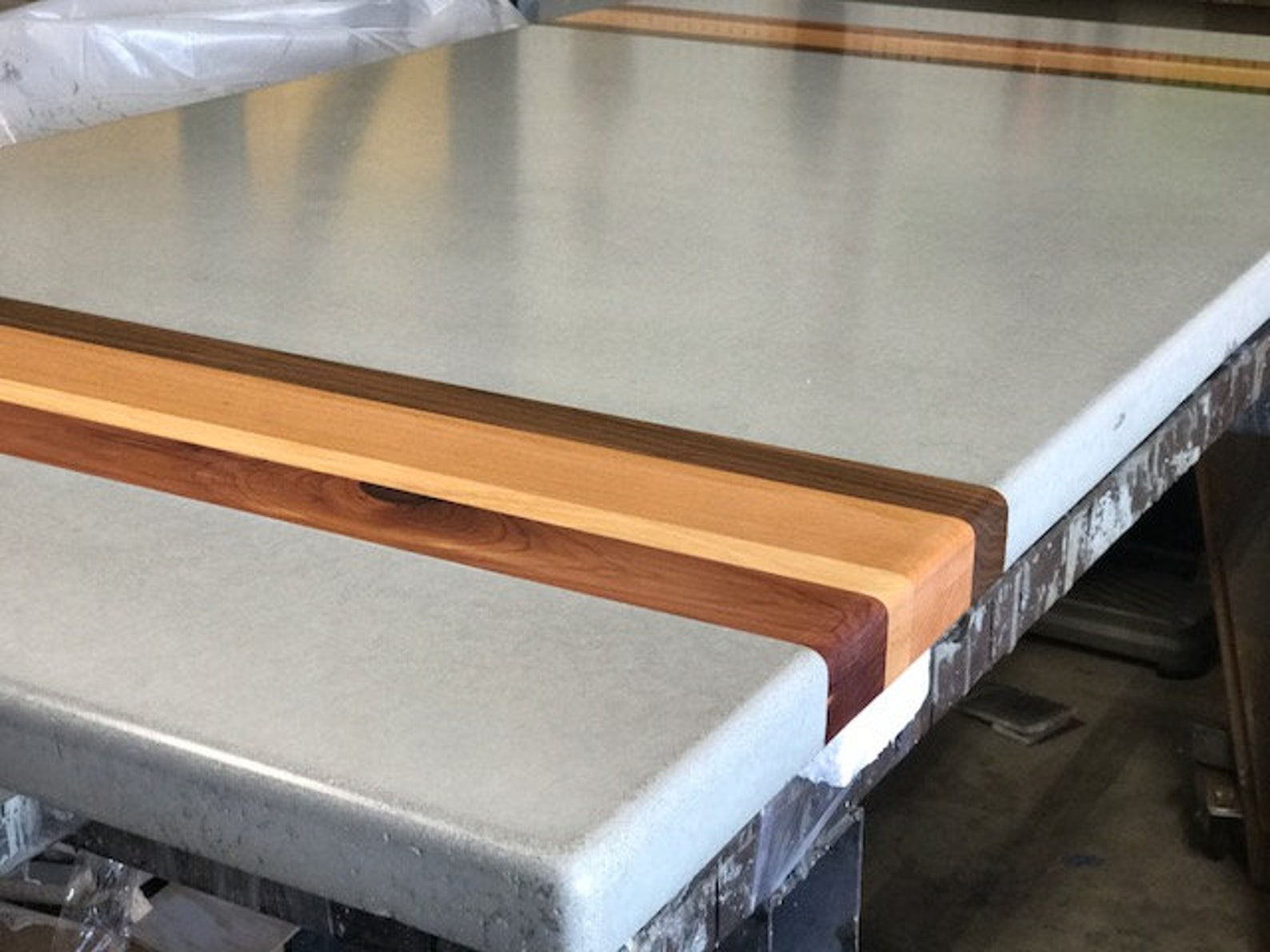 Concrete and Wood Desk With Metal Base Custom Furniture Made From ...