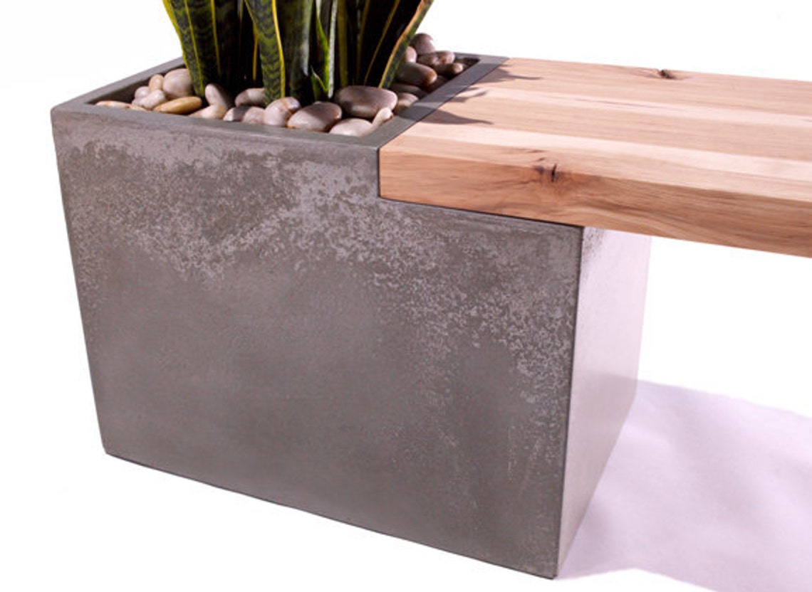 Concrete Planter With Walnut Bench Concrete Bench With Wood Bench for ...