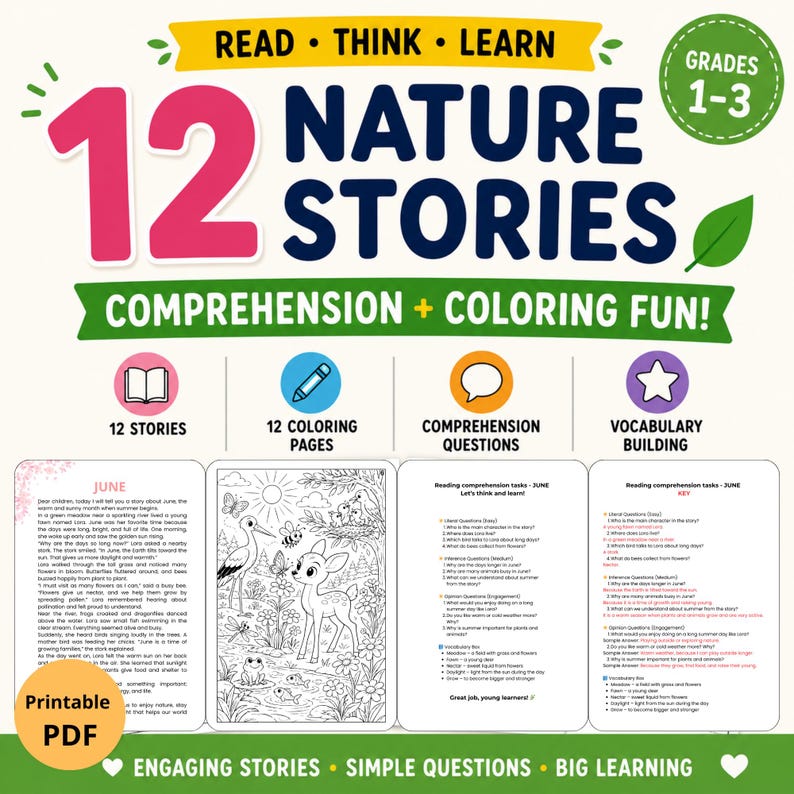 12 Months Nature Stories + Coloring Pages + Reading Comprehension ...