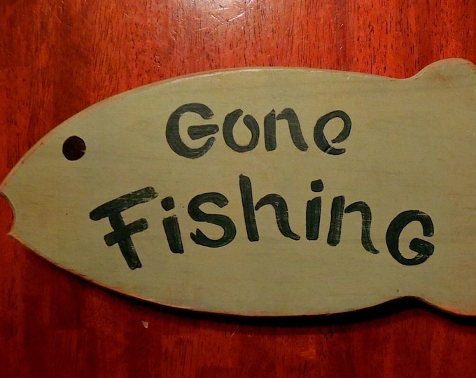 Gone Fishing Sign/hand Painted Sign/ Green Fish/wooden - Etsy