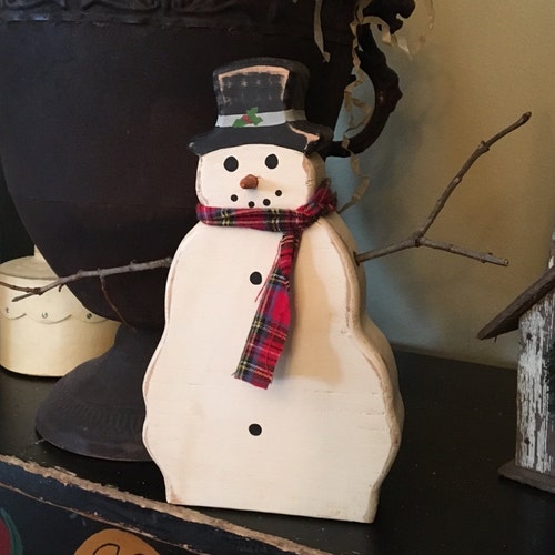 Folk Art Snowman/rustic Snowman/hand Painted Snowman/wooden - Etsy