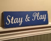 Stay and Play sign/hand painted sign/blue sign/kid's wall | Etsy