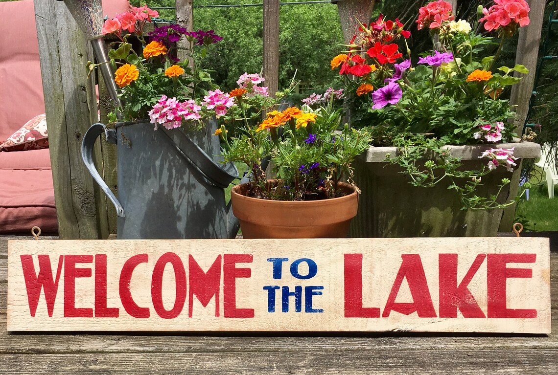 Welcome to the Lake sign/hand painted/red white and blue | Etsy