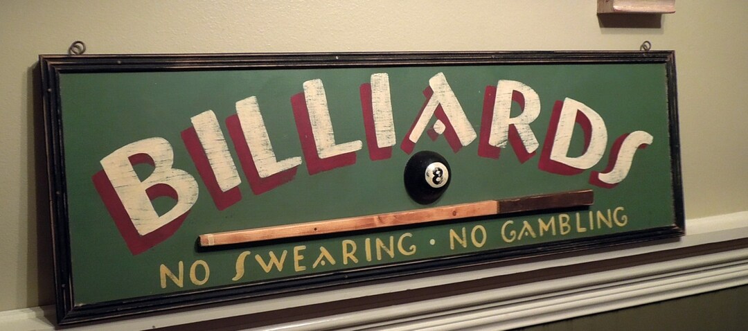 BILLIARDS Sign/hand Painted Sign/man Cave Sign/pool Room Sign/vintage ...