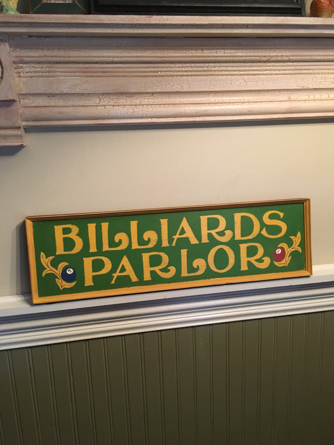 BILLIARDS PARLOR Sign/early 1900's Reproduction/hand Painted/birthday ...
