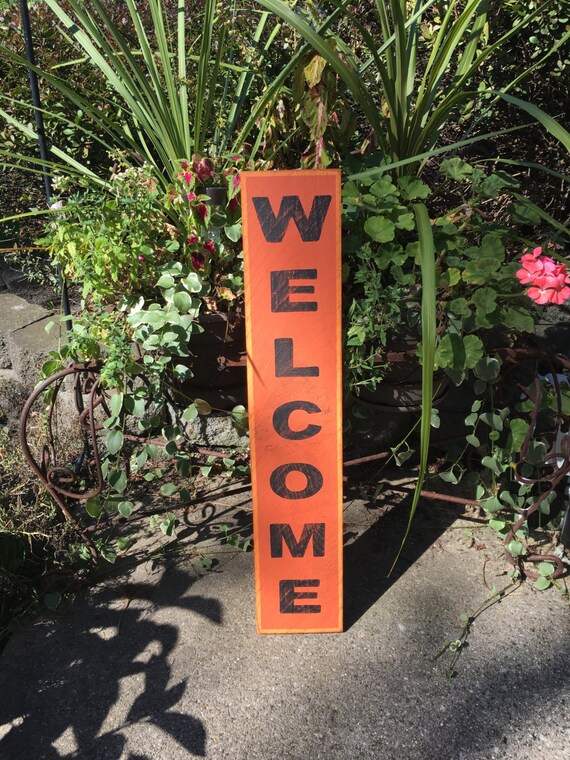 WELCOME sign/rustic sign/hand painted sign/vertical | Etsy